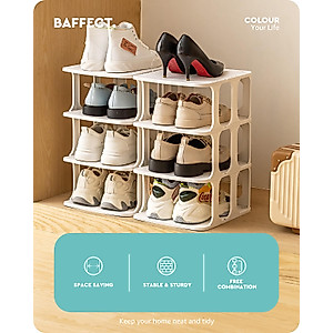 Baffect 8 Tier Shoe Rack, Free Standing Shoe Storage Organizer for Closet, Plastic Stackable Shoe Storage Tower, Vertical Shoe Holder for Entryway Space Saving Narrow Shoe Cabinet (White)