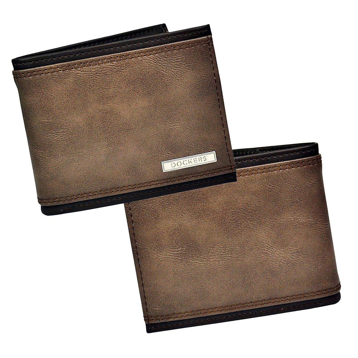 Dockers Men's Bifold Leather Wallet - Thin Slimfold Extra Capacity, Brown Stitch, One Size