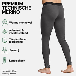 DANISH ENDURANCE Merino Wool Base Layer Pants for Men, Thermal Long Johns, Dark Grey, M