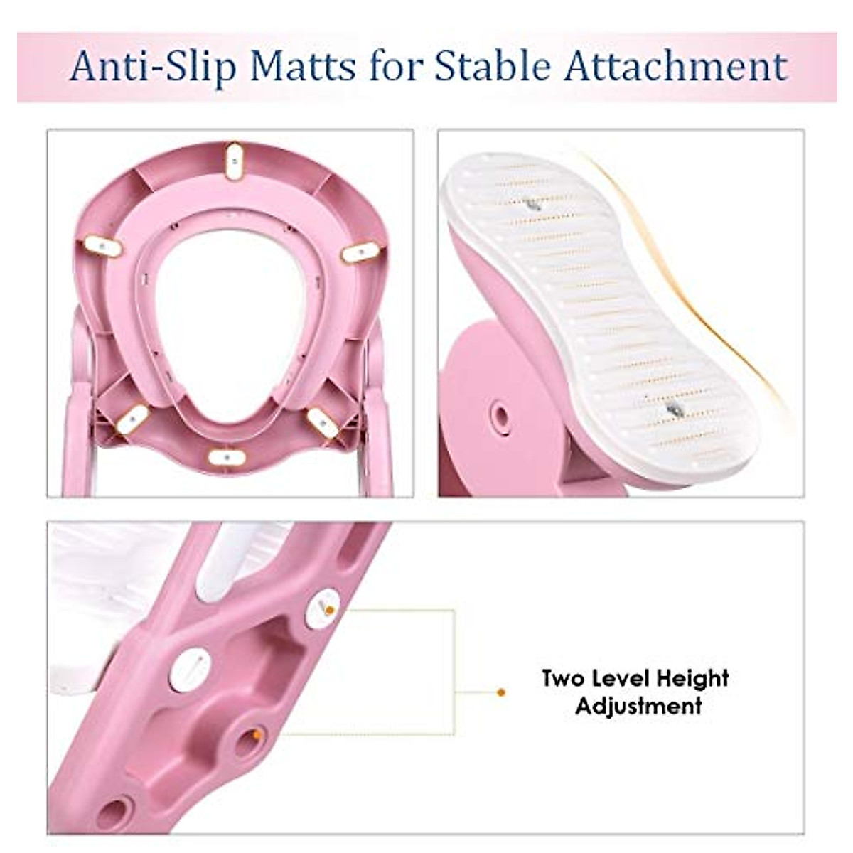 Potty Training Toilet Seat with Step Stool Ladder for Kids Children Baby Toddler Toilet Training Seat Chair with Soft Cushion Sturdy and Non-Slip Wide Steps for Girls and Boys (Pink White)