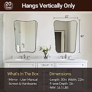 ANDY STAR Chrome Mirror for Bathroom, 22x30 Inch Chrome Metal Framed Mirror, Polished Silver Bathroom Vanity Mirror, Asymmetrical Wall Mirror Thin Frame Deep 1’’, Ideal for Limited Space