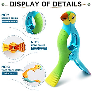 Beach Towel Clips, Kaluofan 4PCS Towel Clips for Beach Chairs, Strong Beach Chair Clips for Towels, Vivid Parrot Shape Beach Accessories (Blue+Orange)