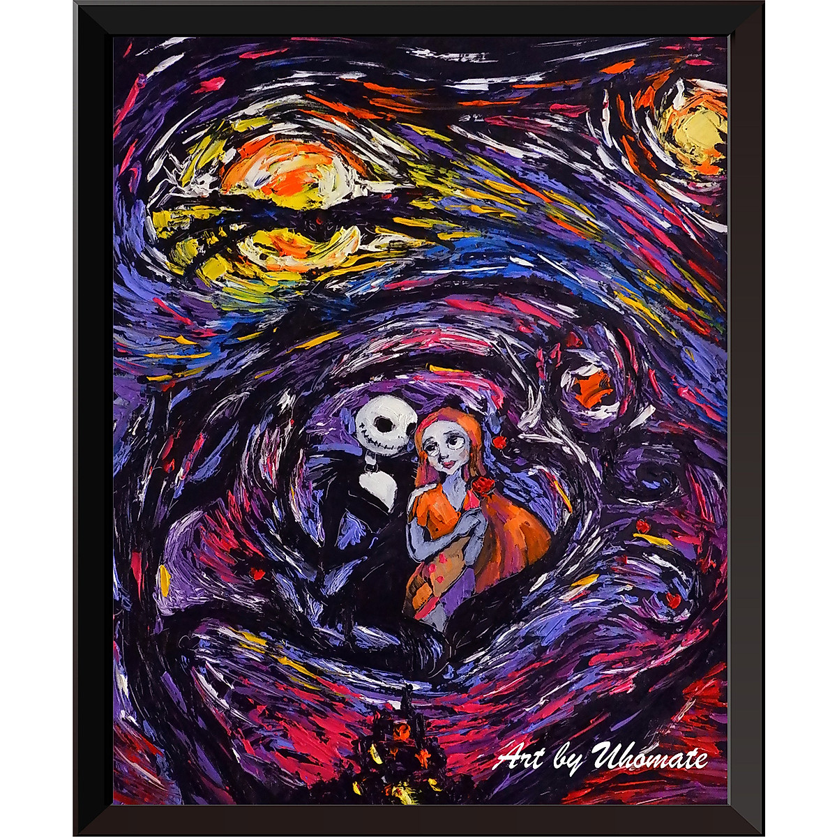 Uhomate 4 pcs Jack Sally Jack and Sally Nightmare Before Christmas Vincent Van Gogh Starry Night Posters Wall Art Wall Decor Bedroom Bathroom Artwork M038 (8X10)