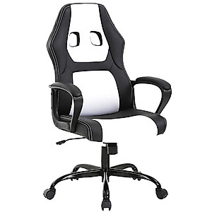 Office Chair PC Gaming Chair Cheap Desk Chair Ergonomic PU Leather Executive Computer Chair Lumbar Support for Women, Men (White)