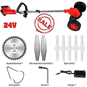 Weed Wacker Cordless String Trimmer - 24V Power Weed Eater Grass Trimmer with 3 Function Blades, Height Adjustable Lawn Edger Brush Cutter for Home Garden, Lawn, Yard (A 1 Battery red)
