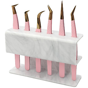 Mekupeu 6 Holes Marble Tweezers Holder Eyelash Extension Supplies Display Stand Tweezer Shelf Holder 1 PCS