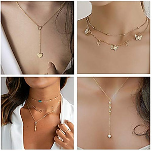 20 PCS Multipl Chain Necklaces for Women Fashion Pack- Locket Necklace Christmas Necklace Gold Necklace Choker Necklace Bar Necklace Butterfly Necklace Star Necklace Infinity Necklaces for Teen Gilrs