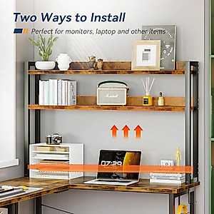 KKL L Shaped Desk with Hutch and Storage Shelves, 59" Inch Home Office Corner Computer Worstation Gaming Desk Rustic Brown