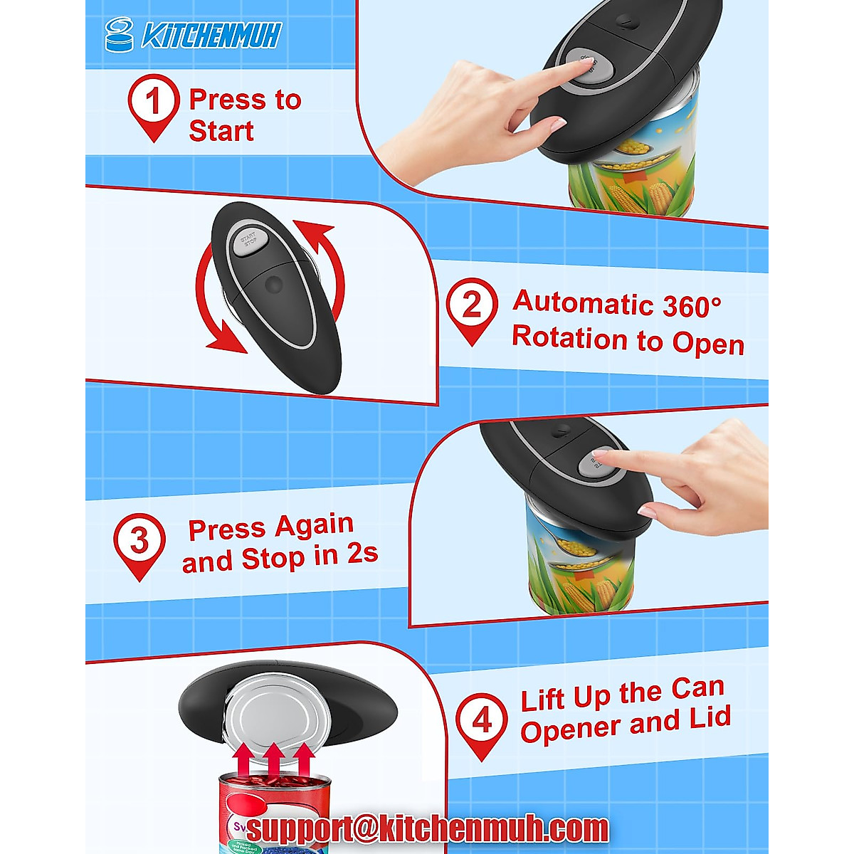 One Touch Electric Can Opener Fits Almost All Can Sizes for Seniors with Arthritis, Hand Held Battery Operated Can Opener with Smooth Edge, Food Safe Kitchen Gadgets Automatic Can Opener for Kitchen