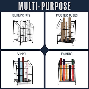 Houseables Blueprint Holder, Blueprint Storage Rack, Print Rack, Plan Holder, Poster Display Rack, Plan Rack, Blueprint Cabinet, Construction Plan Holder, Metal, 4x4” Compartments, 20 Slots, w/Wheels