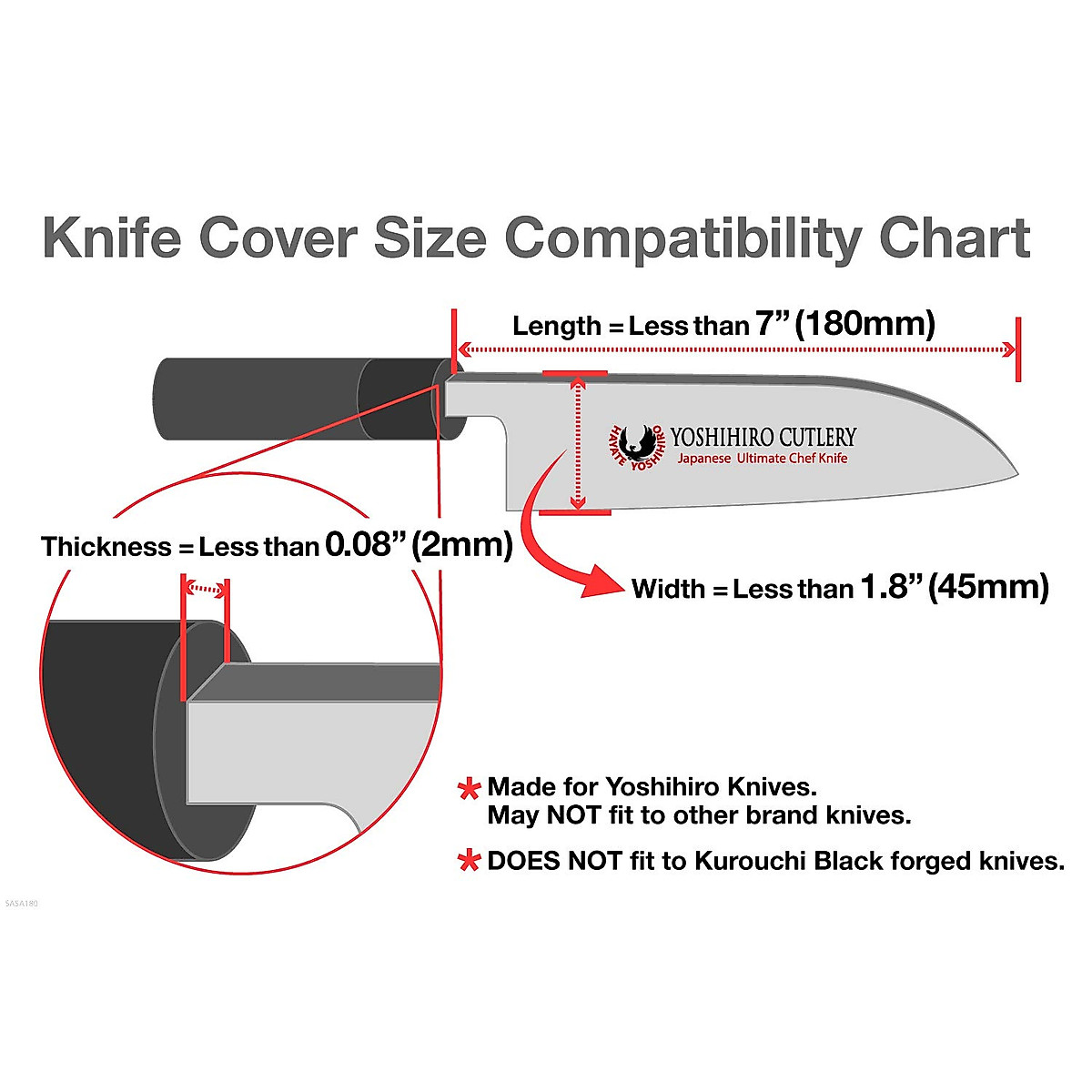 Yoshihiro Natural Magnolia Wood Saya Cover Blade Protector for Santoku (180mm)7in