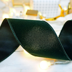 Dark Green Velvet Ribbon 2.5 Inch x 10 Yards for Christmas Tree Topper Home Decoration Wreath Gift Wrapping DIY Craft