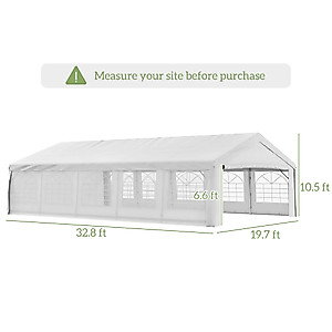 Outsunny 20' x 32' Heavy Duty Party Tent & Carport with Removable Sidewalls and Double Doors, Large Canopy Tent, Sun Shade Shelter, for Parties, Wedding, Outdoor Events, BBQ, White