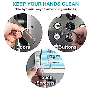2 PCS No Touch Door Opener Tool, Safe EDC Touchless Keychain with Stylus Used to Avoid Touching Public Dirty Surfaces, Doors, Touchscreens, Buttons (Rose Gold&Grey)
