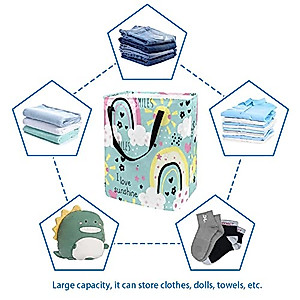Cute Rainbow Clouds Sun Print Collapsible Laundry Hamper, 60L Waterproof Laundry Baskets Washing Bin Clothes Toys Storage for Dorm Bathroom Bedroom