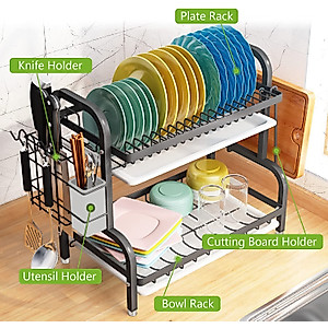 Dish Drying Rack (16.7"), Kitchen Organization Storage Shelf Stainless Steel Dish Drainer Rust-poof Dish Racks for Organizer Home Kitchen Counter with Drainboard, Utensil Holder, Cutting Board Holder