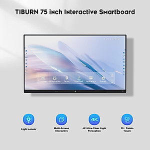 TIBURN Smartboard HQ Board 75" R1-M 4K UHD Interactive whiteboard Touch Screen Board Digital Whiteboard Digital Board(Smart Board with Removable Stand, and Conference Speaker)