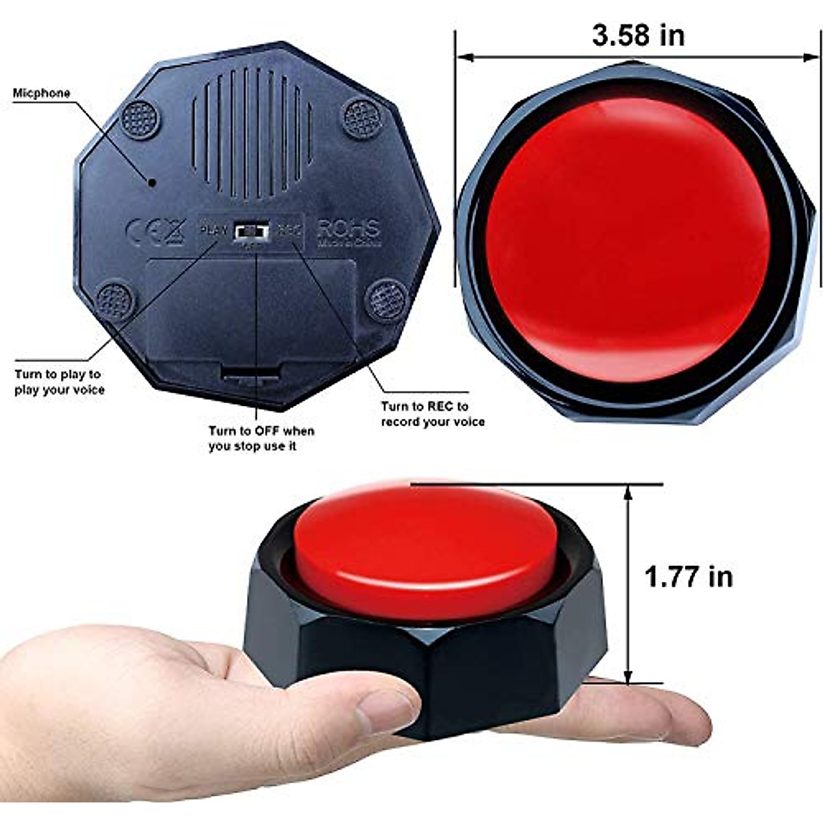 RIBOSY Set of 4, Dog Speech Training Buzzers, Recordable Buttons - Train Your Dog to Voice What They Need