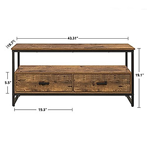 WEENFON Coffee Table, Industrial Coffee Table with 2 Cloth Drawers & Open Storage Shelf, Modern Accent Cocktail Table with Hidden Compartment for Living Room, Metal Frame, Rustic Brown