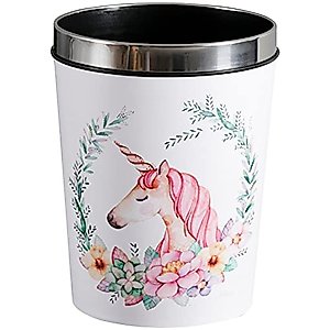 LUOZZY Round Waste Bin 12L Unicorn Pattern Trash Can Pressing Ring Garbage Bin for Kids Room Bedroom