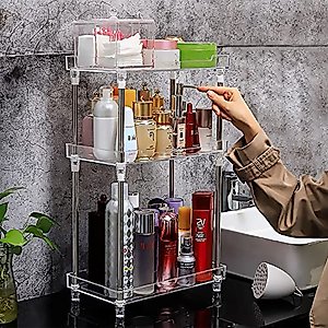 Bathroom Organizer Countertop, 3-Tire Skincare Organizers Vanity Tray Corner Shelf for Makeup Cosmetic Perfume, Multi-Functional Acrylic Organizer in Vanity Dresser Bathroom Kitchen Living Room etc.