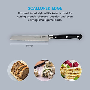 Messermeister Meridian Elite 5” Scalloped Utility Knife - Fine German Steel Alloy Blade - Rust Resistant & Easy to Maintain