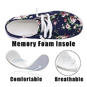 Kelway Womens Walking Canvas Shoes Slip On Memory Foam Lightweight Casual Fashion Sneakers for Gym Travel Work(D21-4/Peony Print/Navy Blue, 8, Numeric_8)