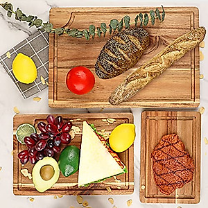 Acacia Wood Cutting Board Set with Juice Groove (3 Pieces) - Meat, Chesse,Vegetable Chopping Board, Organic Wooden Butcher Block for kitchen, Wood Cutting Board Set