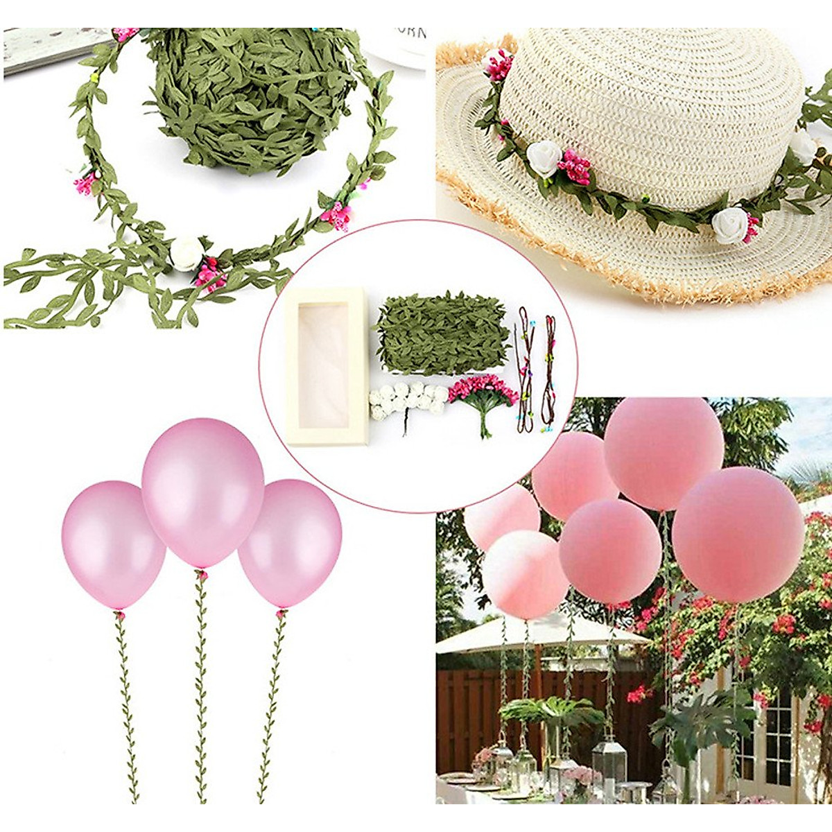 3 Rolls 22Yards Artificial Ivy Leaf Ribbon Fake Olive Green Vines Trim Jungle Garland with Sunflower Felt Applique for Rustic Wrapping Wedding Home Garden Decoration Craft Supplies