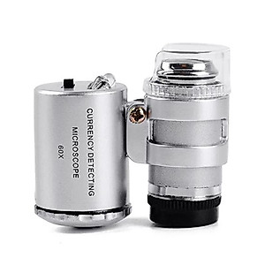 WSJIE 60X Mini Pocket High Power Microscope Professional Jewelry Appreciation Microscope Portable LED UV Magnifier (Color : A, Size : 35 * 40 * 20mm)