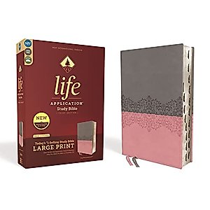 NIV, Life Application Study Bible, Third Edition, Large Print, Leathersoft, Gray/Pink, Red Letter, Thumb Indexed