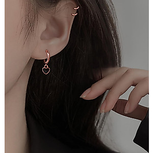 SLUYNZ 925 Sterling Silver Black Heart Hoop Earrings for Women 1.4CM Heart Hoop Dangle Earrings (C-Rose Gold)