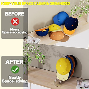 QKEWURO 2024 New Hat Stand for Baseball Caps Display and Organizer , No Install Acrylic Hat Holder for 14 Baseball Caps for Bedroom, Closet, Dresser (2PCS)