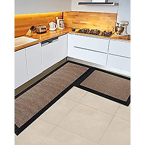 Twill Kitchen Mat Kitchen Rugs Set of 2 Kitchen Rugs and Mats Non Skid Washable Kitchen Floor Rugs for in Front of Sink Heavy Duty Standing Mat Kitchen mats for Floor Countertop Fridge Indoor