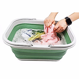 SAMMART 15L (4 Gallons) Collapsible Basket with Handle - Portable Outdoor Picnic Basket/Crater - Foldable Shopping Bag - Space Saving Storage Container (Dark Sea Green + Dusky Pink)