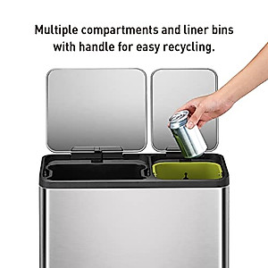 EKO EcoCasa Stainless Steel Dual Compartment Recycling Step Trash Can 30L+20L, (EK9128MT-30L+20L)