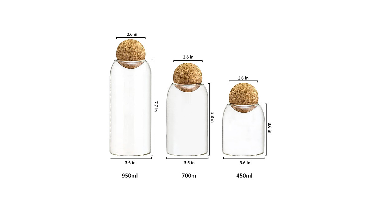 AEFPOYMXU 3-Pc Glass Jars Set for Food Storage