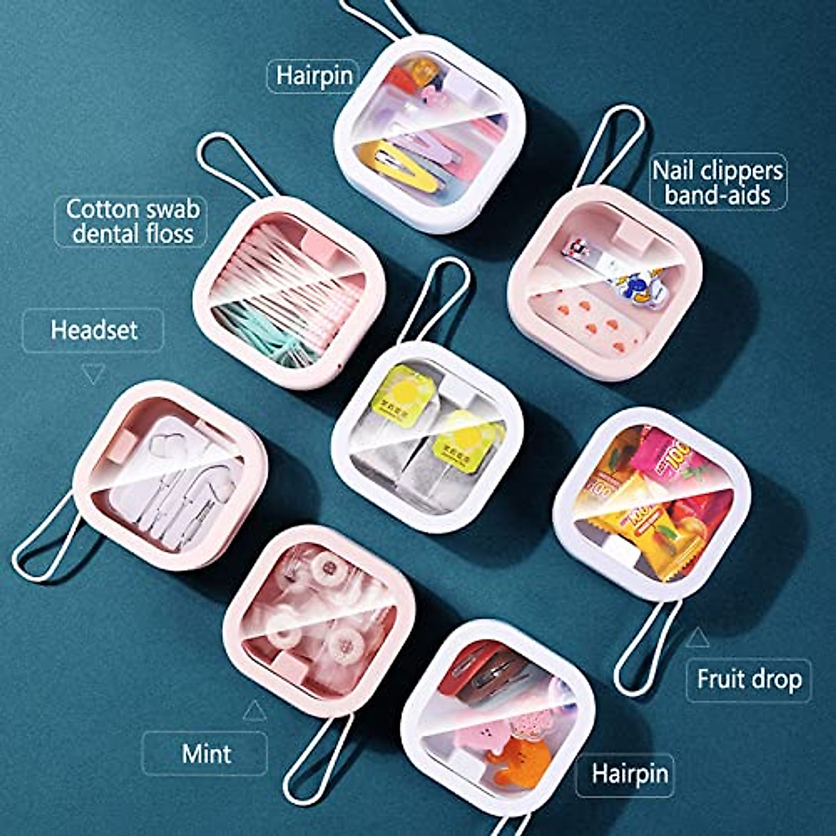 Cotton Swab Ball Holder Jar Hair Tie Organizer Portable Travel Earphone Holder Multi-functional Plastic Container Dispenser Box for Bathroom Home Storage Organizer