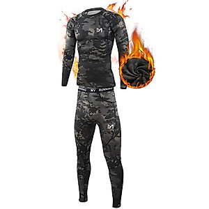 MEETYOO Thermal Underwear for Men, Winter Gear Long Johns Base Layer Top and Bottom Set for Skiing Running, Camo, Large