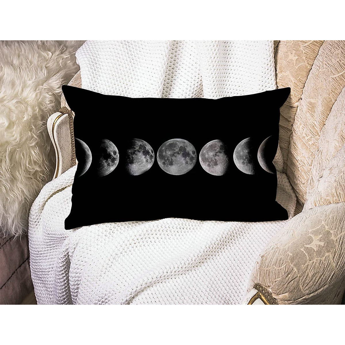 Lumbar Throw Pillow Cover 12x20 Inch Decorative Bedroom Living Room Moon Phases Rectanglar Cushion Case for Bed Sofa Couch