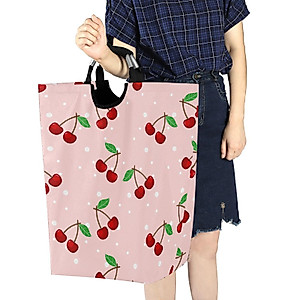 YEGAME Cherry Laundry Hamper, Water-Resistant Oxford Cloth Storage Baskets with Handle, Foldable Lightweight Durable Store Basket for Home Bathroom Bedroom Dorm Nursery