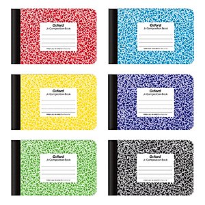 Oxford Jr. Composition Notebooks, Half Size, 4-7/8 x 7-1/2 Inches, Wide Ruled Paper, 80 Sheets, Assorted Primary Covers, 6 Pack (63779)