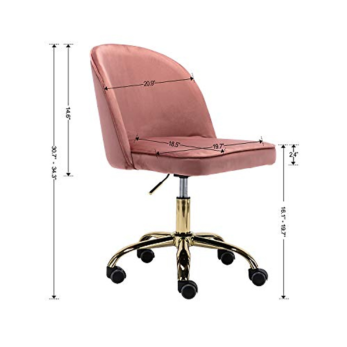 chairus Tufted Task Chair, Reception Chair with Height Adjustment (Armless Design for Small Homes and Offices), Rose Pink
