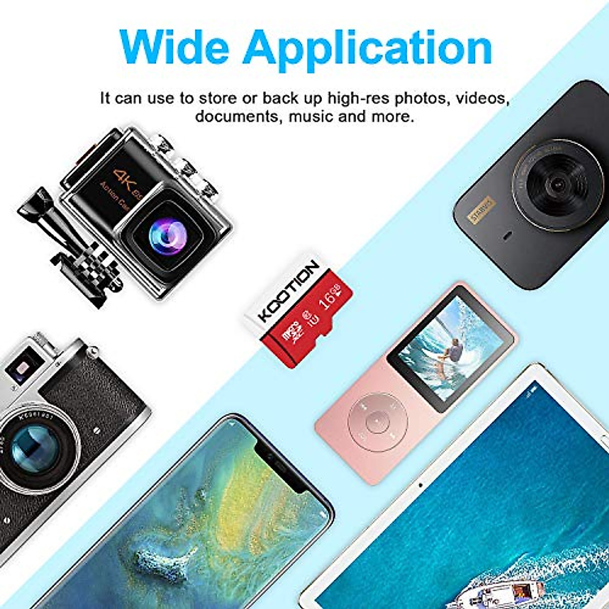 KOOTION 5 Pack 16GB Micro SD Cards Class 10 MicroSDHC Flash Memory Card with Adapter for Mobile Device, Tablet, Full HD Video -UHS-I C10 U1 TF Card