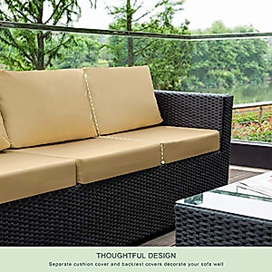 CHUN YI 2 Pack Seat Cushion Cover, Outdoor Waterproof Separate Loveseat Patio Slipcover, Water Resistant Durable Garden Seating Chair Cushion Replacement(24.5Lx24.5W 2 Pack Cushion Cover, Khaki)