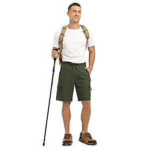 Rdruko Men's Outdoor Hiking Shorts Water Resistant Stretch Cargo Shorts for Men Camping Athletic Shorts with Pockets,Army green,L