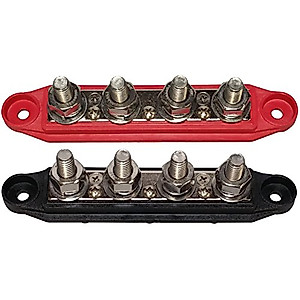 (Red & Black) 3/8" 4 Stud Power Distribution Block -BUSBAR- with Cover - Made in The USA