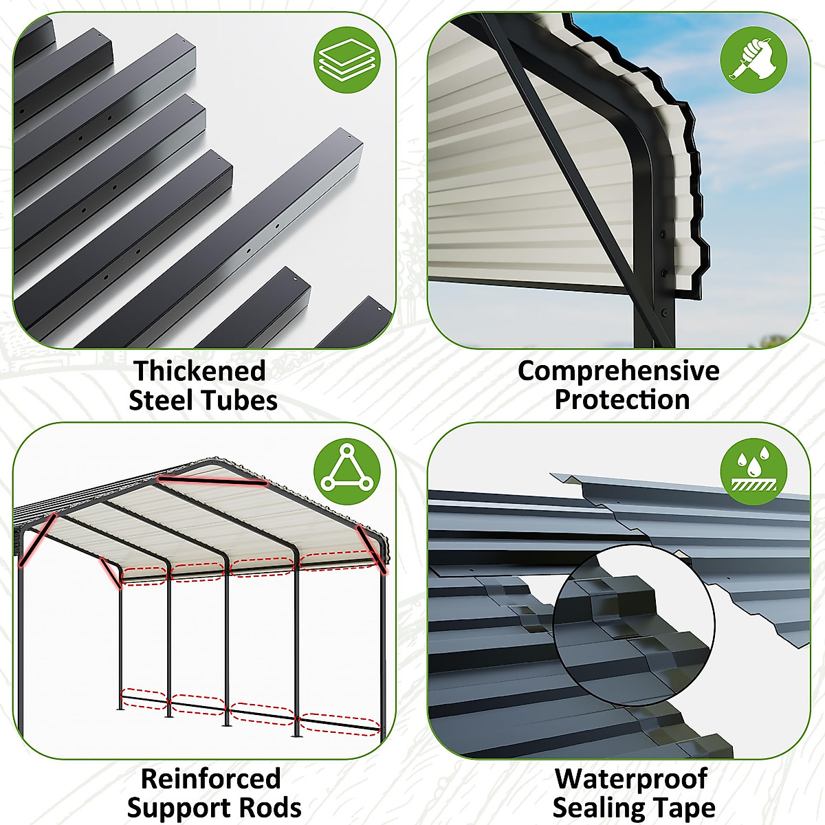 AIRWIRE 10x15 Metal Carport Carports with Enhanced Base Heavy Duty Garage Outdoor Galvanized Car Shelter for Car, Boats and Truck