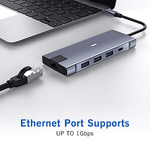 USB C HUB, Dataroad 8 in 1 USB C Port Expander, USB C Docking Station with Ethernet Port, 4K HDMI Output, 3 USB 3.0 Ports, 80W PD Fast Charging, TF/SD Card Reader, Compatible for MacBook Pro/Air