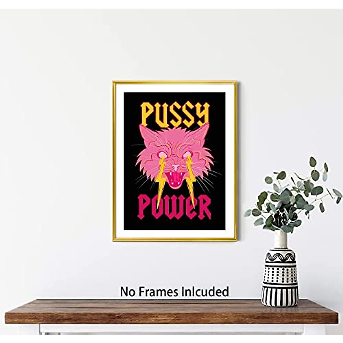 Pink Aesthetic Poster Preppy Room Decor, Cat Canvas Wall Art, Female Power Art Painting, Lightning Art Print for Teen Girls Bedroom College Dorm Room Decor, Girls Trend Wall Decor--12” x 16” Unframed